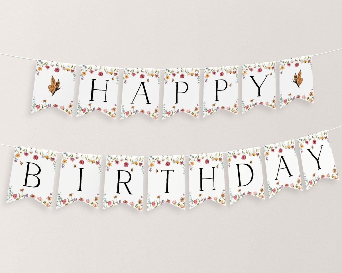 Wildflower Birthday Banner, Flower Happy Birthday Banner Printable, Ha ...